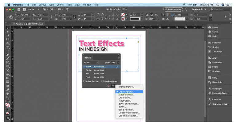Cách thêm hiệu ứng văn bản trong InDesign